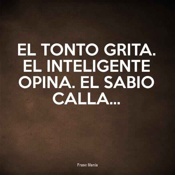 Cartel para: El tonto grita. El inteligente opina. El sabio calla...